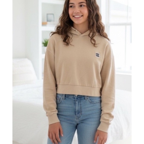 Lucy | Tops | Lucy Yak Beige Tan Casey Hoodie Cropped Solid Logo Small ...